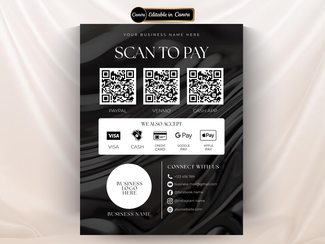 QR Payment Sign Editable Scan to Pay Sign Template for Hair Lash Nail ...