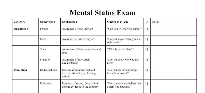 Mental Status Exam Cheat Sheet - Nursing Guide Psychiatric - Etsy