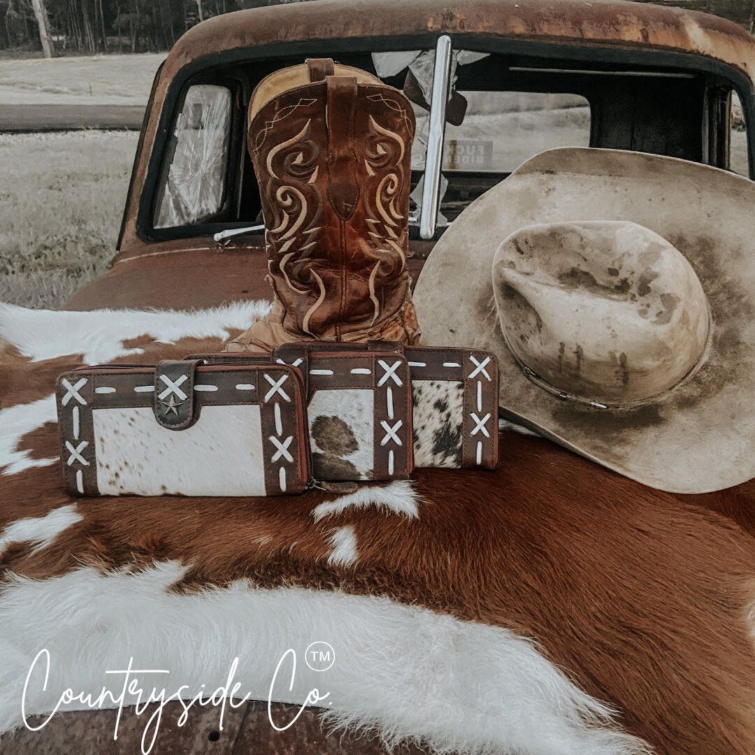 Lone Star Cross Stitched Cowhide Wallet by Countryside Co. - Etsy