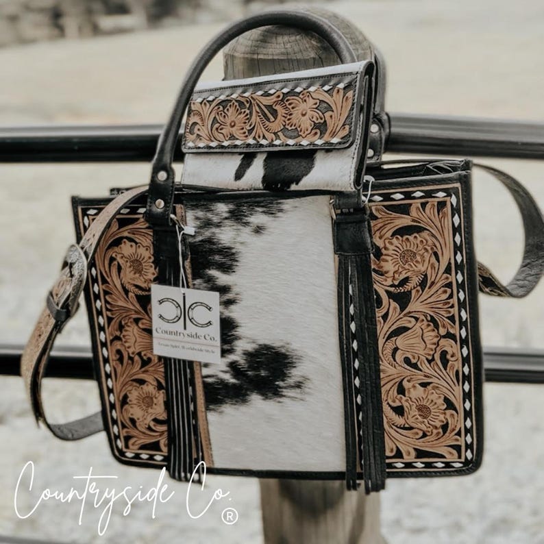 Panhandle Tooled Leather Cowhide Conceal Carry Tote, Computer Bag by ...