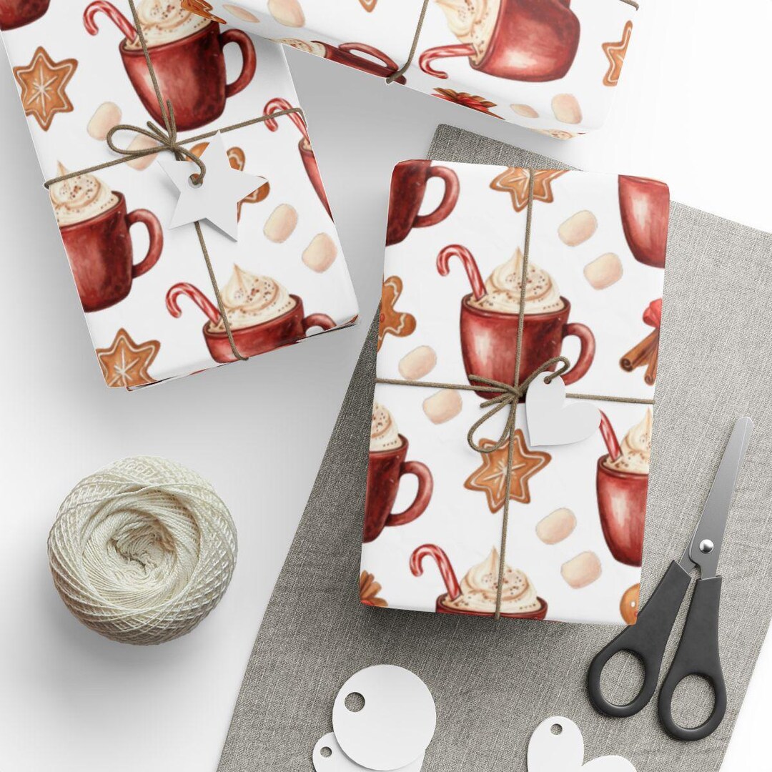 Festive Hot Cocoa Christmas Wrapping Paper: Cheerful Holiday Design - Etsy