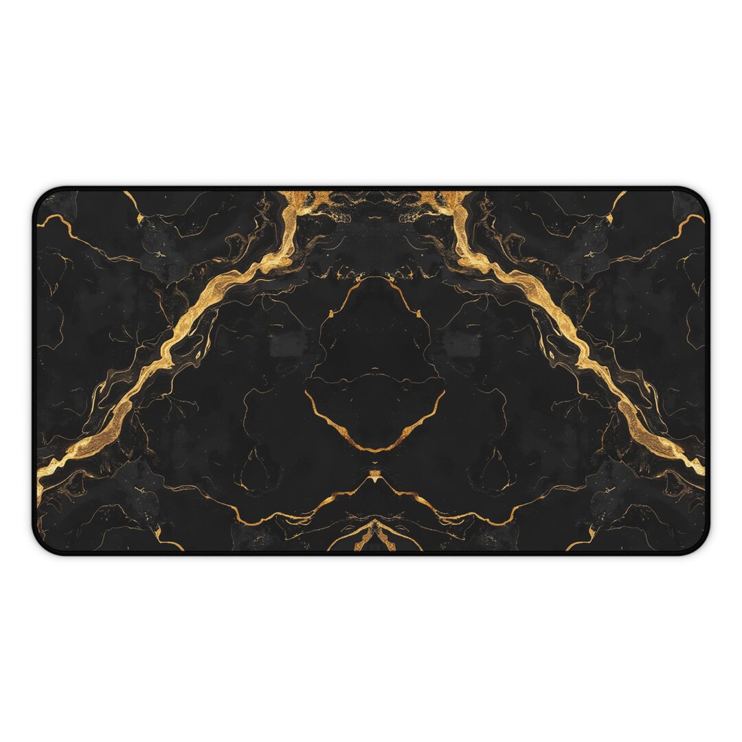 Abstract Gold and Black Marble Desk Mat, Office Desk Pad, Stylish ...