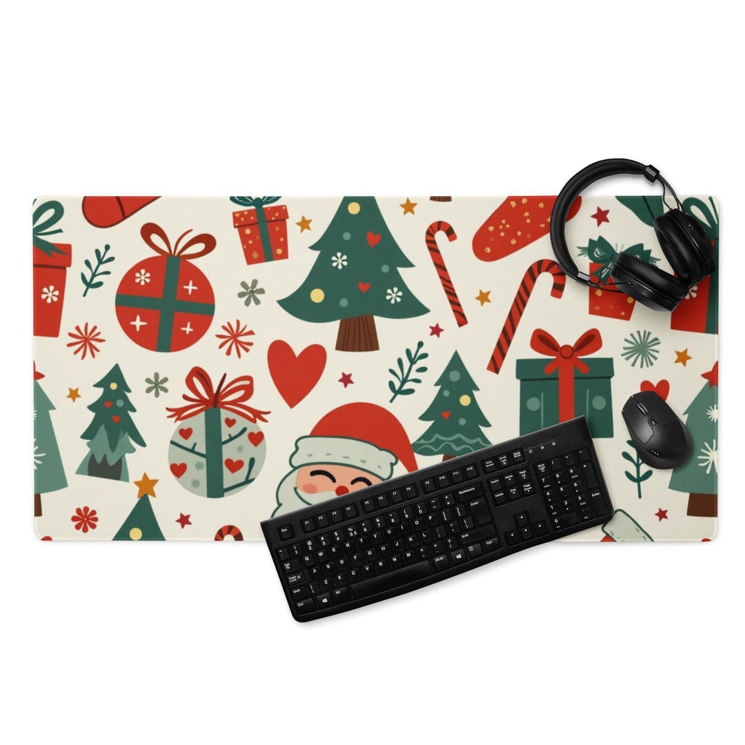 Christmas Themed Gaming Desk Mat Holiday Gift Cartoon Santa Reindeer ...