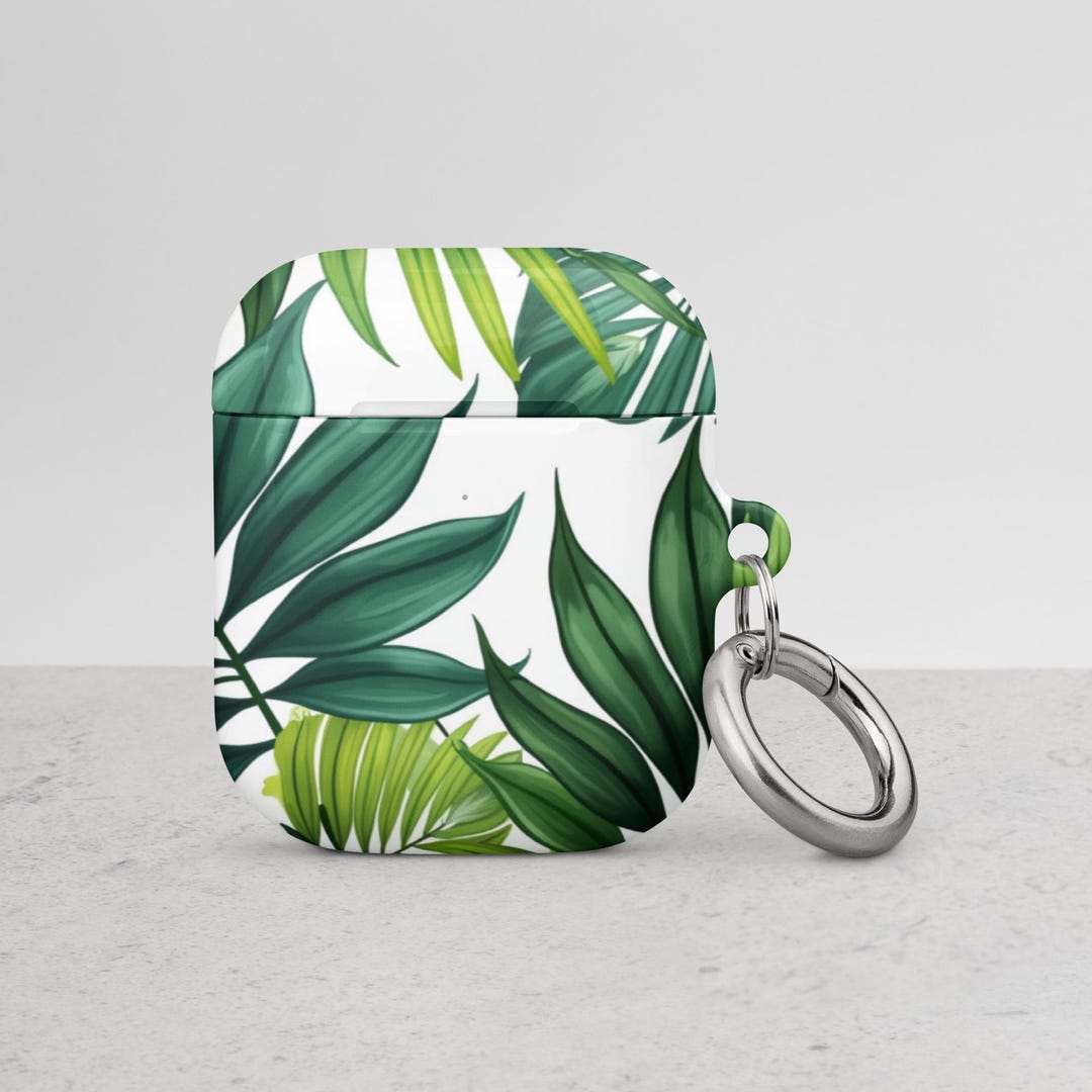 Tropical Leaf Print Apple Air Pod Case, Green and White Air Pod ...