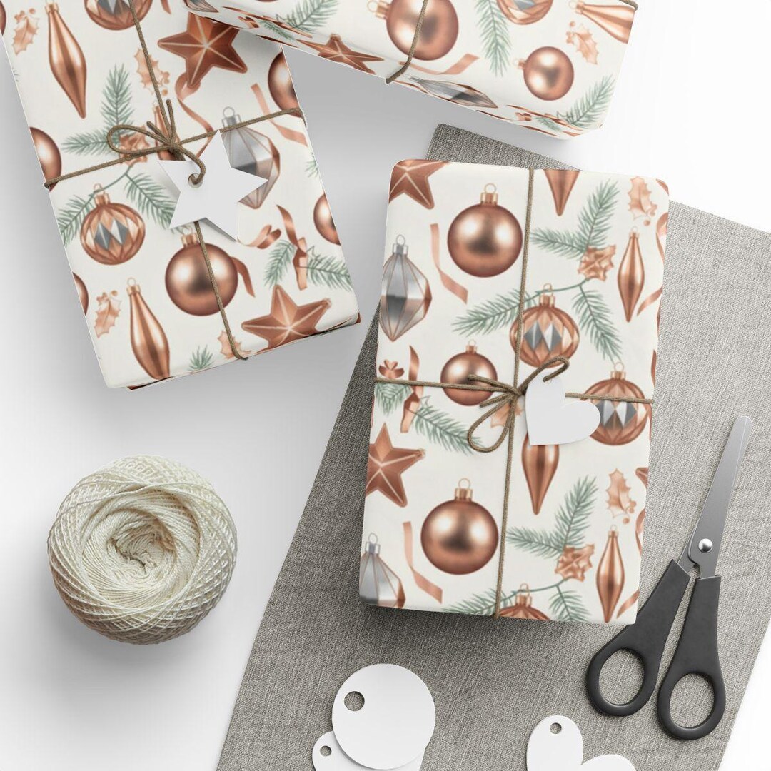Festive Holiday Wrapping Paper, Christmas Gift Wrap, Ornament Design ...