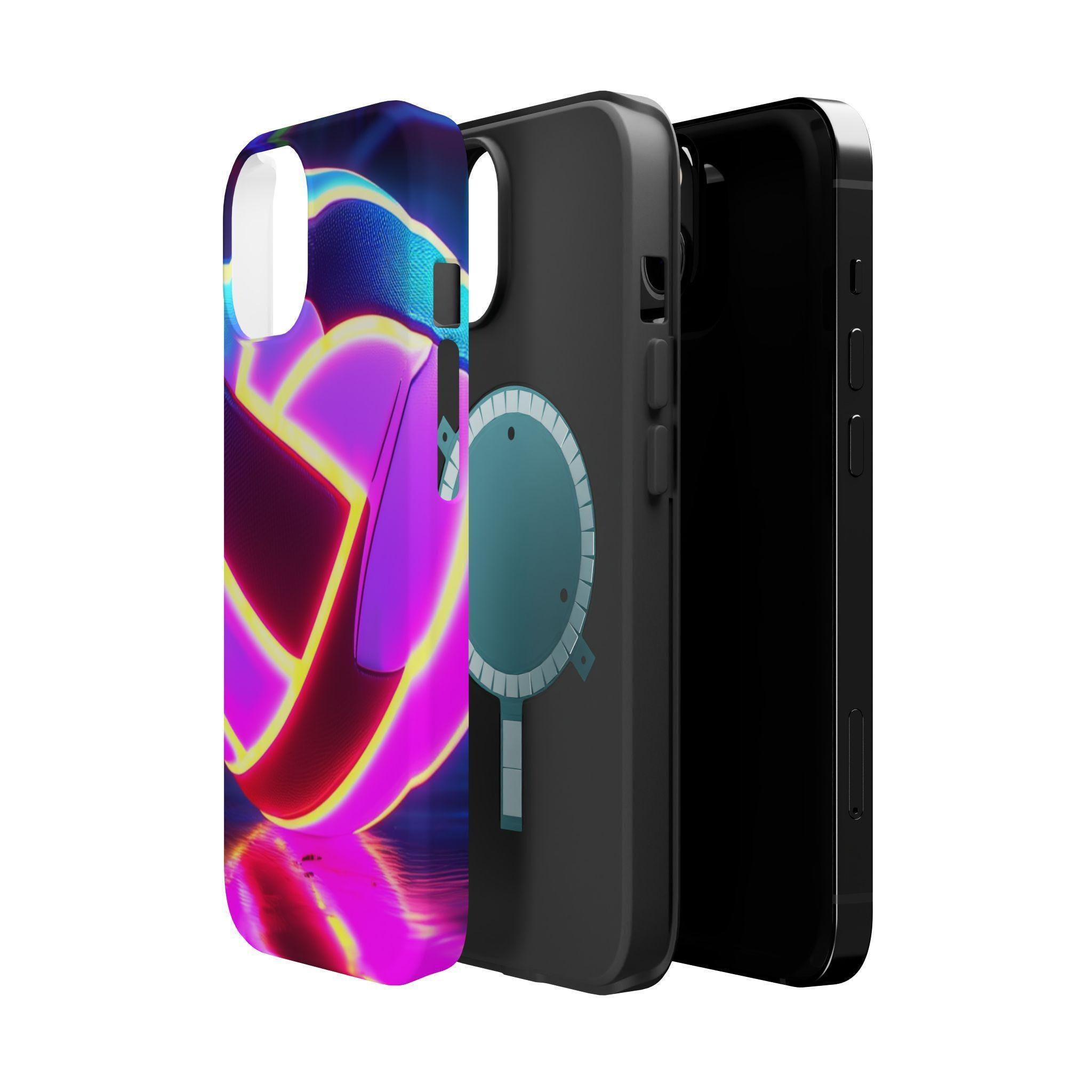 Neon Geometric Magsafe iPhone Case, Glowing Abstract Design Phone Cover ...
