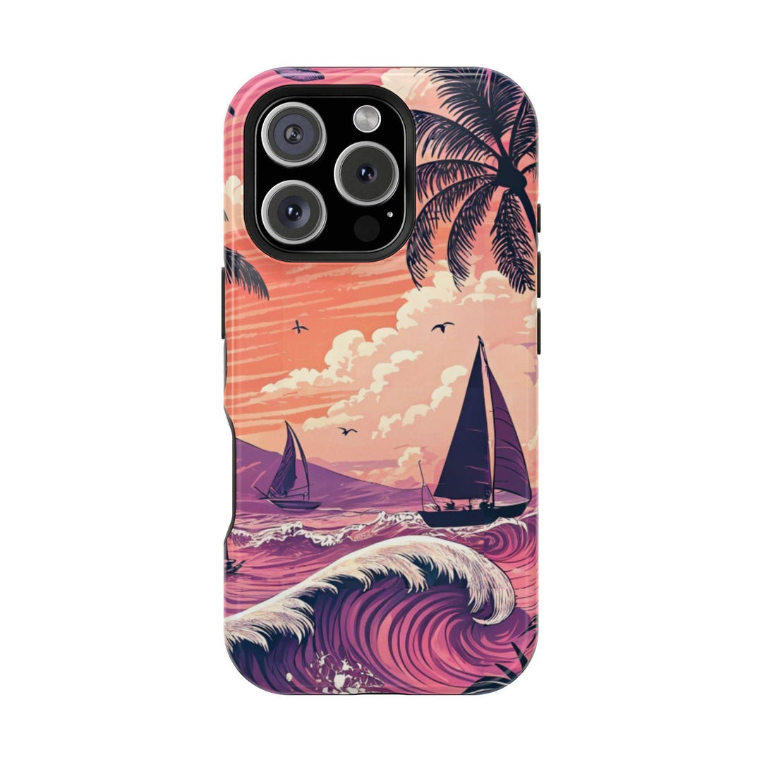 Tropical Sunset iPhone Case, Ocean Waves Phone Cover, Beach Sailboat ...