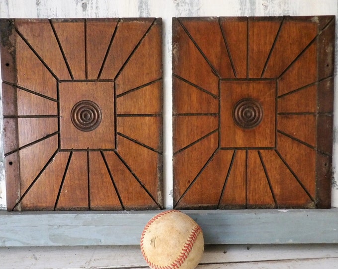 PAIR Antique Oak Organ Wooden Panels , Bullseye Motif Decorative Wood ...