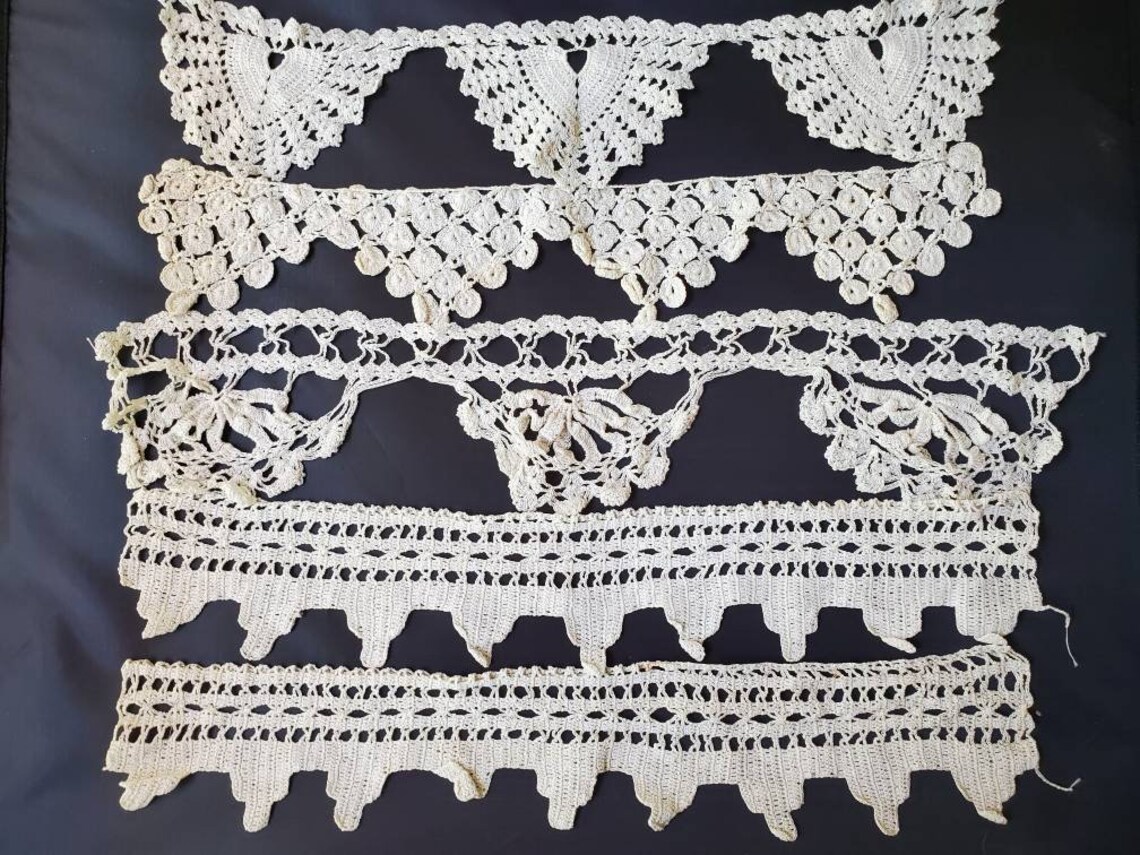 5 Pieces Vintage Crocheted Lace Trim 18 Inches Each | Etsy