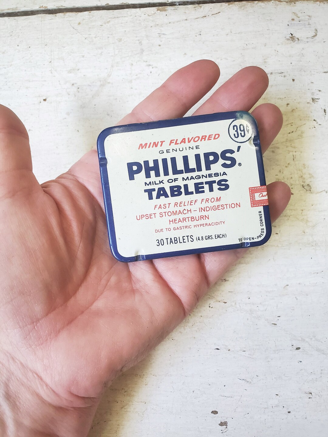 Vintage Phillips Milk of Magnesia Tablets Tin Nice Shape 2.75 X 2.25 ...