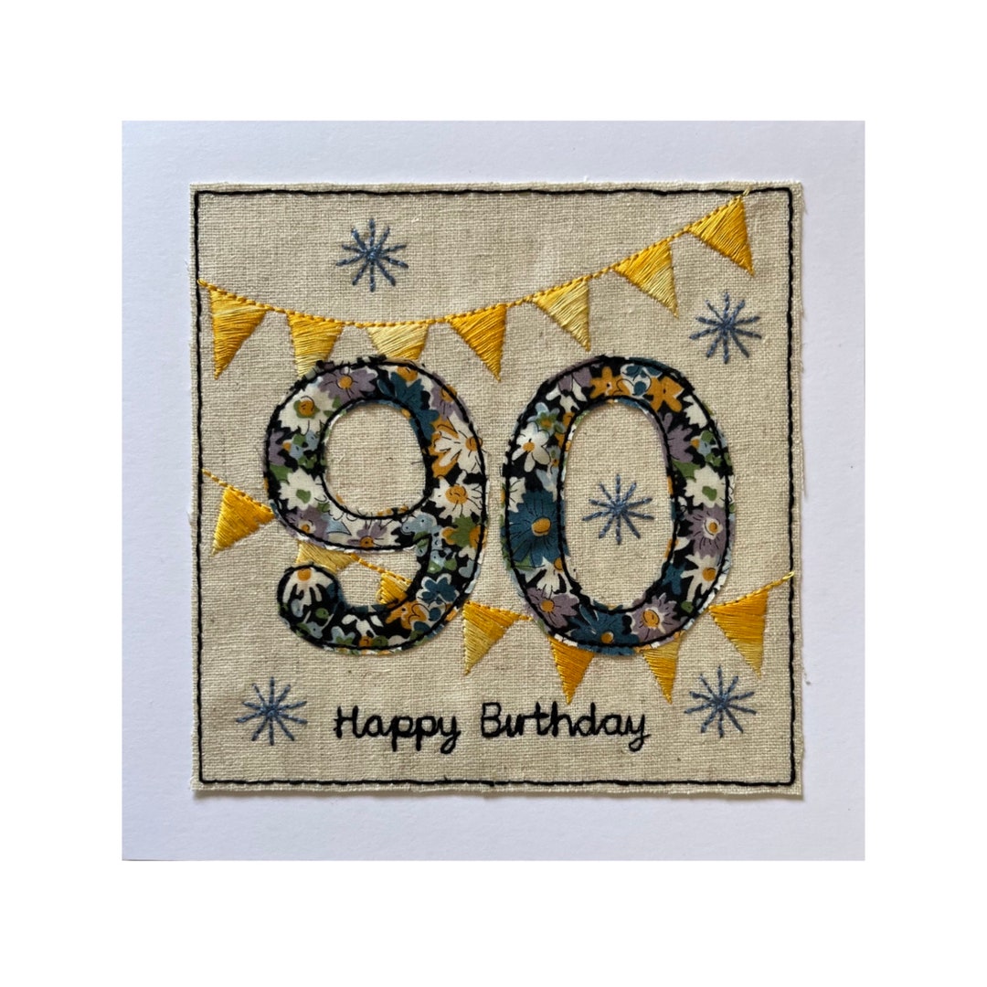 Age 90 Card. 90th Birthday Card. Liberty Floral 90th Card. 90 Textile ...