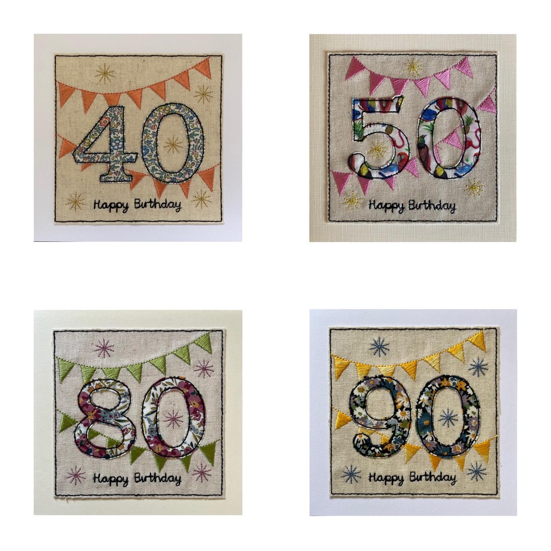 Age Cards, Happy Birthday Age Cards, Ready to Post Cards, Textile Age ...