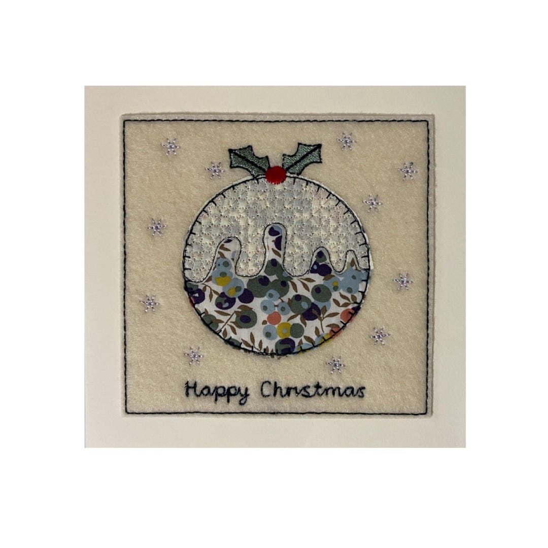 Christmas Pudding Card, Figgy Pudding Christmas Card, Stitched Xmas Pud ...