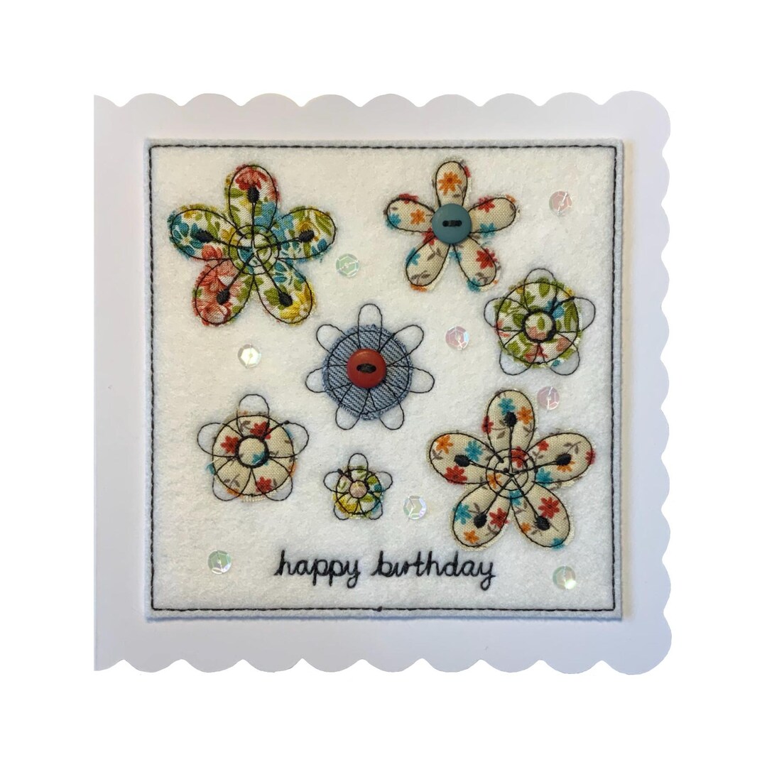 Quirky Flowers Birthday Card, Happy Birthday Card, Abstract Floral ...