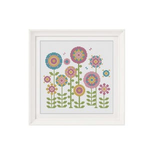 Retro Flower Cross Stitch Pattern: Modern Floral Embroidery 20cm 8 Inch ...
