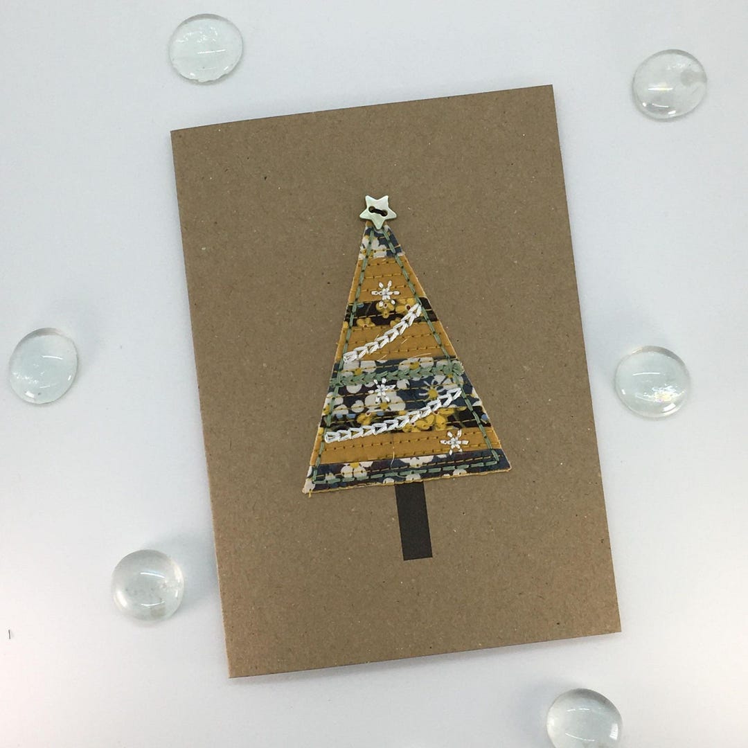 Scrappy Christmas Card, Stitched Xmas Card, Textile Trees Christmas ...