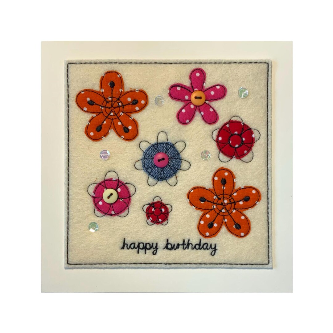 Flowers Birthday Card, Happy Birthday Card, Abstract Floral Textile ...