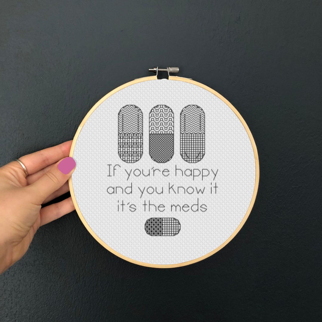 Blackwork Meds Chart: Quirky Pills Embroidery Design (PDF Download) 6 ...