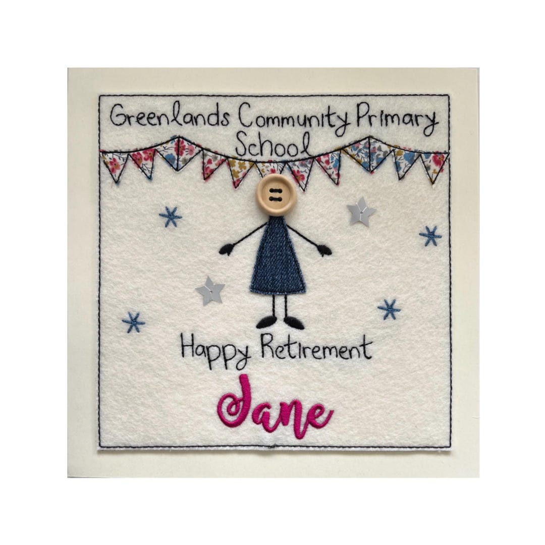 Personalized Embroidered Retirement Card: Floral Bunting & Denim - Etsy