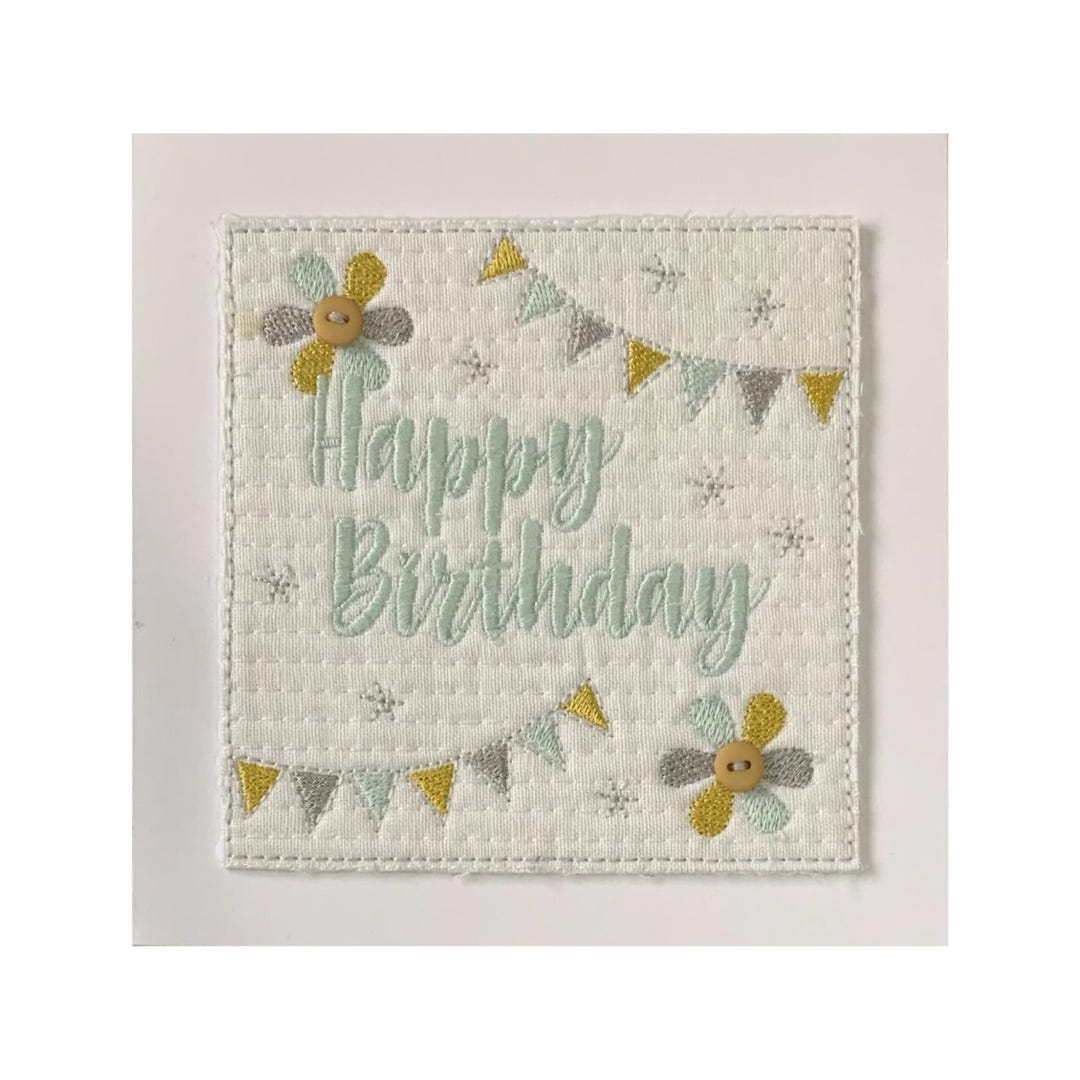 Happy Birthday Card, Textile Card, Stitched Birthday Card, Delicate ...