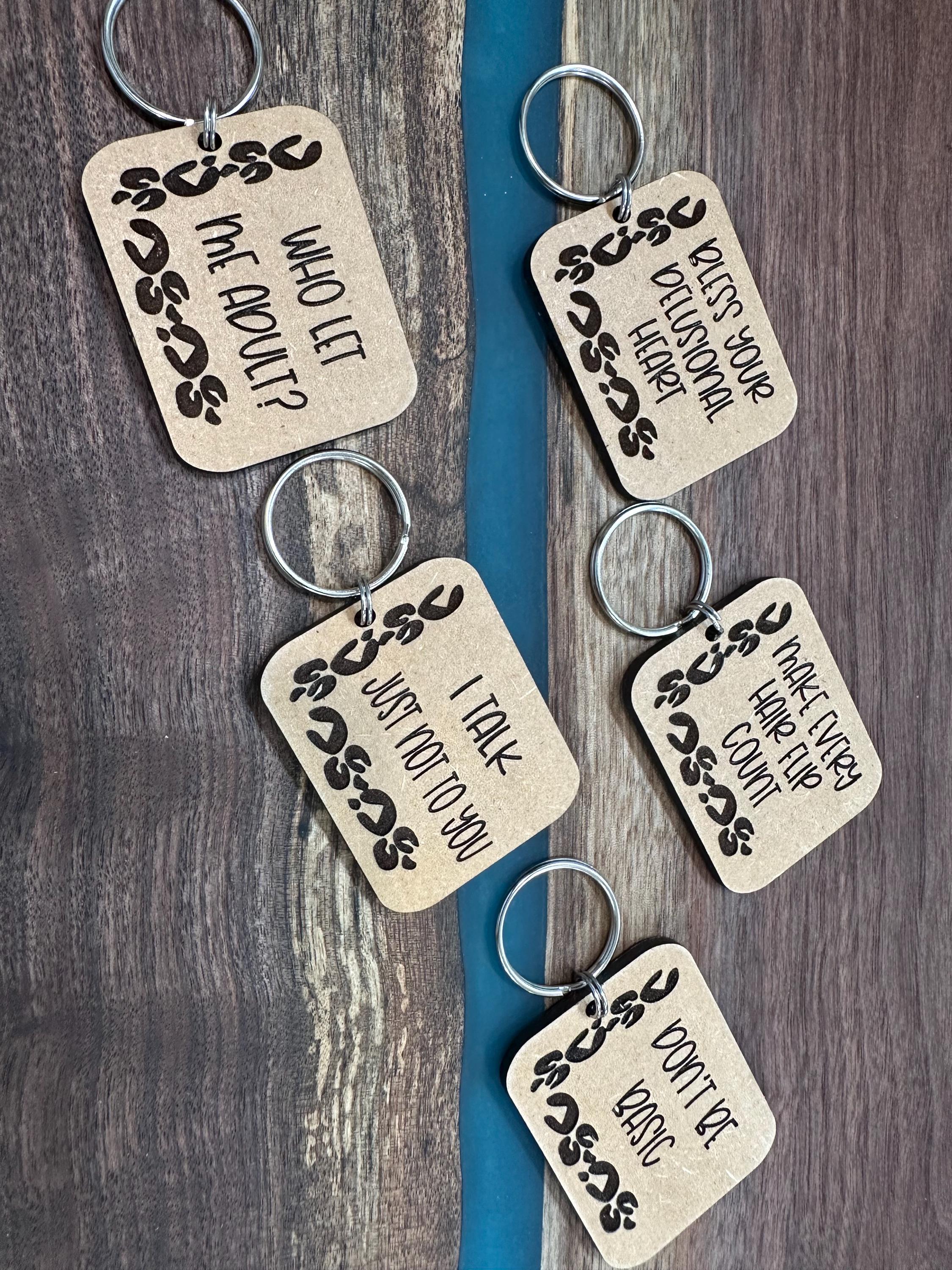 Personalized Wood Keychains Set, Custom Engraved Key Fobs, Wooden Key ...