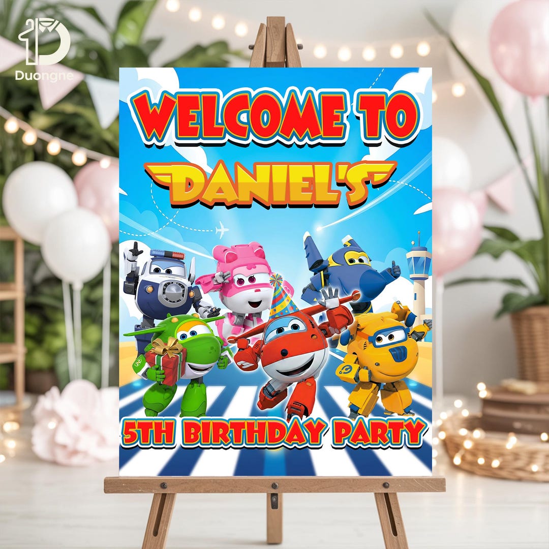 Personalized Super Wings Welcome Sign, Custom Name & Age Birthday ...