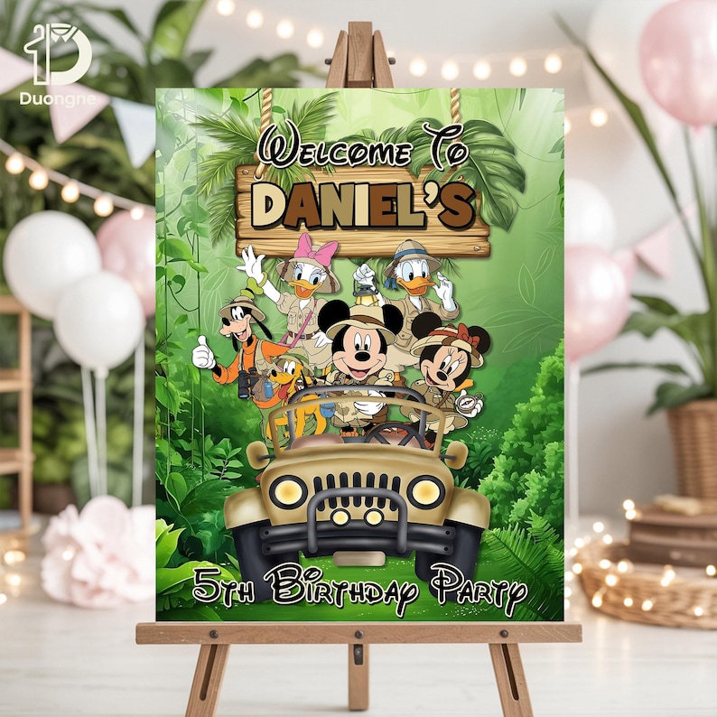 Personalized Mickey Safari Welcome Sign, Custom Jungle Birthday Poster ...