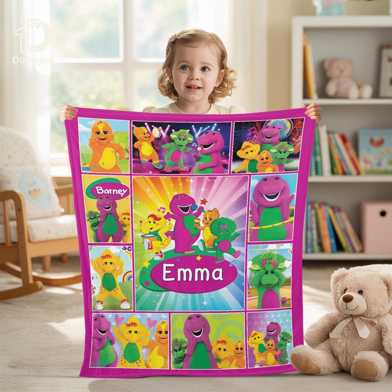 Personalized Barney Fleece Blanket: Custom Name Dinosaur Gift - Etsy
