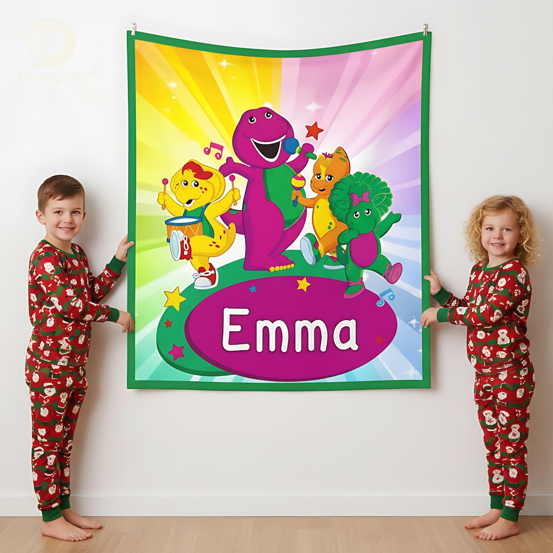 Personalized Barney Blanket: Rainbow Cartoon Dinosaur Kids Bedding - Etsy
