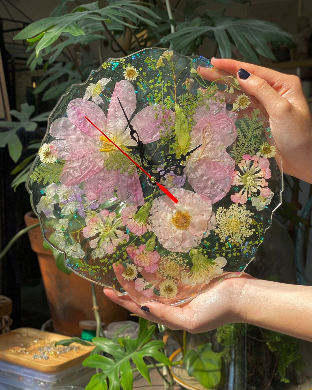 Flower Resin Clock, Flower Wall Clock, Dried Flower Clock, Flower Clock ...