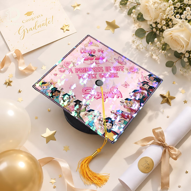 Personalized Princess Graduation Cap Topper, Custom Name Pink Class of ...