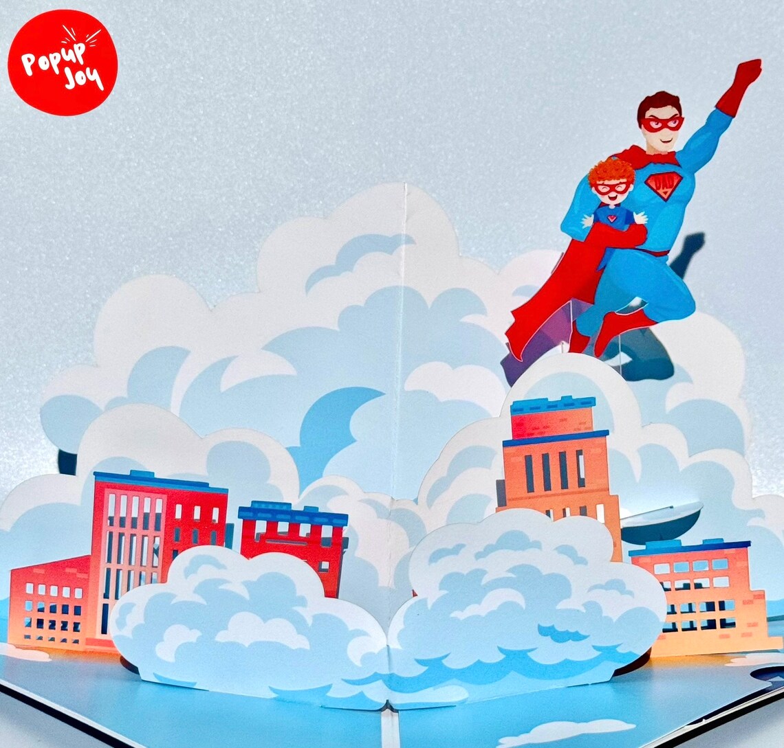 Flying Super Dad 3D Pop up Card, Father’s Day, Birthday, Greeting Card ...