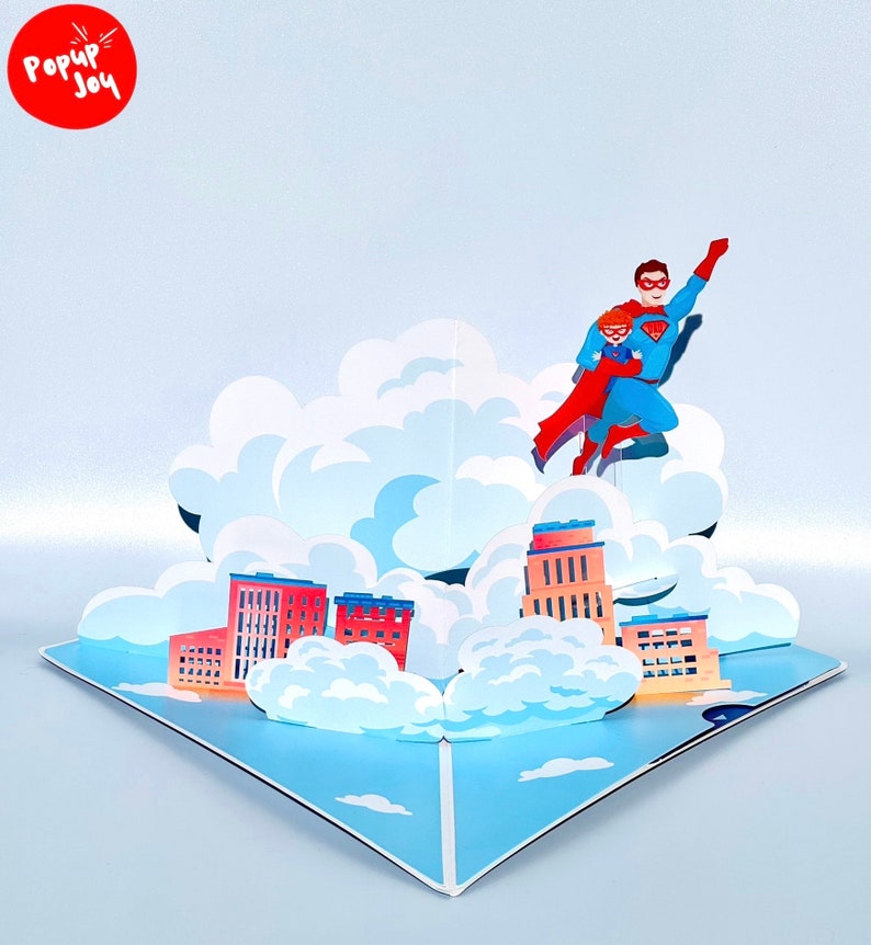 Flying Super Dad 3D Pop up Card, Father’s Day, Birthday, Greeting Card ...