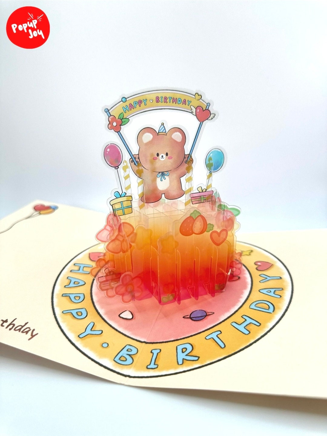 Crystal Teddy Bear Birthday Cake 3D Pop up Card, Birthday Card, Love ...