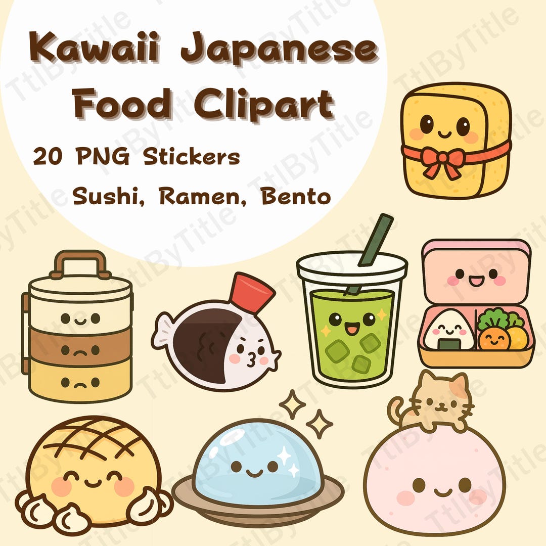 Kawaii Japanese Food Sticker Pack 20 Cute PNG Cliparts Sushi, Bento ...