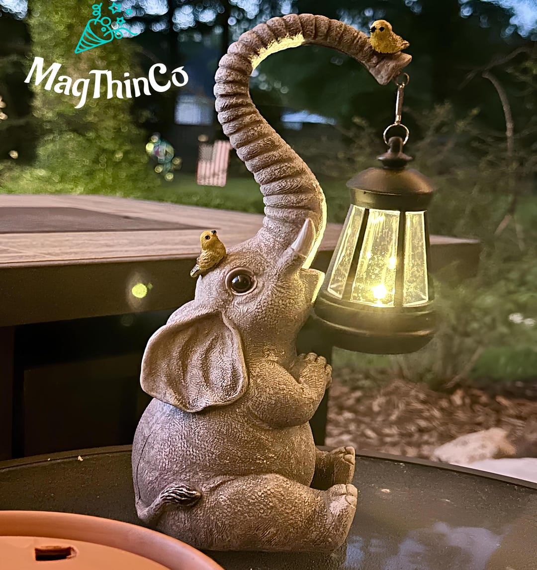 Outdoor Elephant Statues Weatherproof Solar Garden Decor Lights, Mom ...