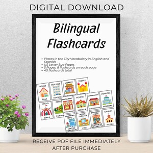 Bilingual English and Spanish Vocabulary Flashcards, Places in the City ...