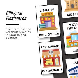 Bilingual English and Spanish Vocabulary Flashcards, Places in the City ...
