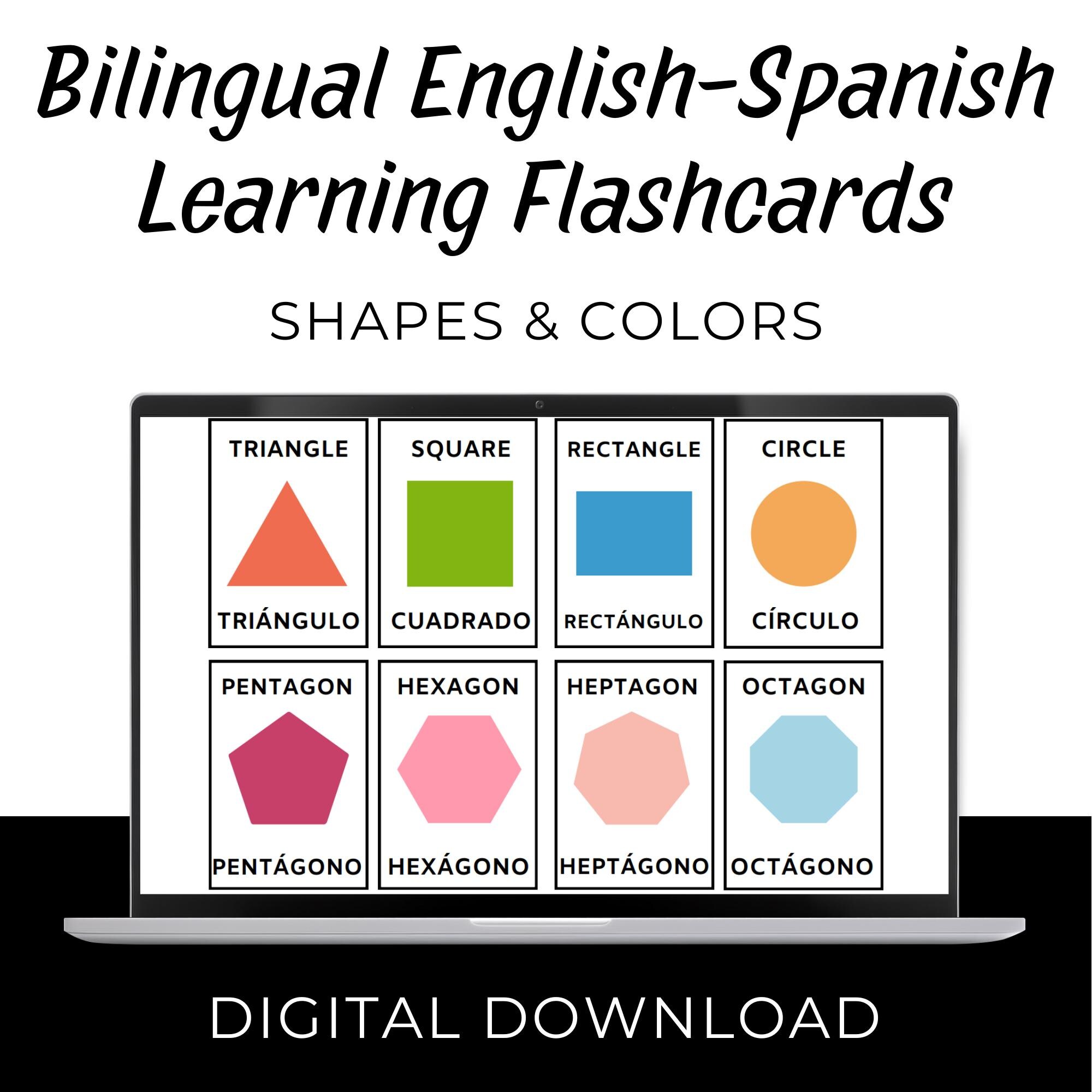 Bilingual English and Spanish Vocabulary Flashcards Shapes & Colors ...