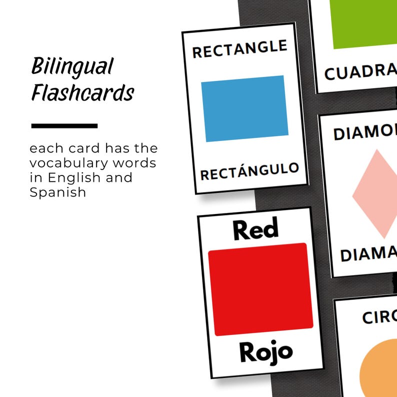 Bilingual English and Spanish Vocabulary Flashcards Shapes & Colors ...