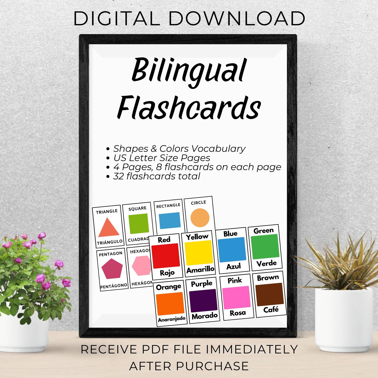 Bilingual English and Spanish Vocabulary Flashcards Shapes & Colors ...