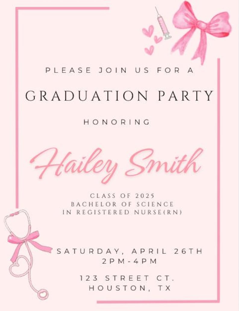 Nurse Graduation Party Invitation | Editable RN Grad Invite | Digital ...