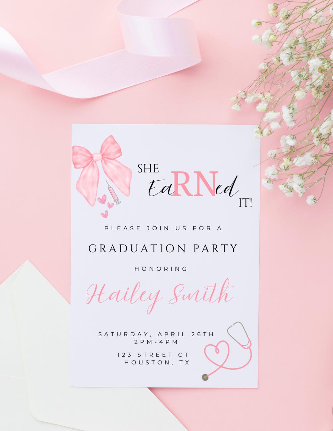 Nurse Graduation Party Invitation | Editable Digital RN Grad Invite ...