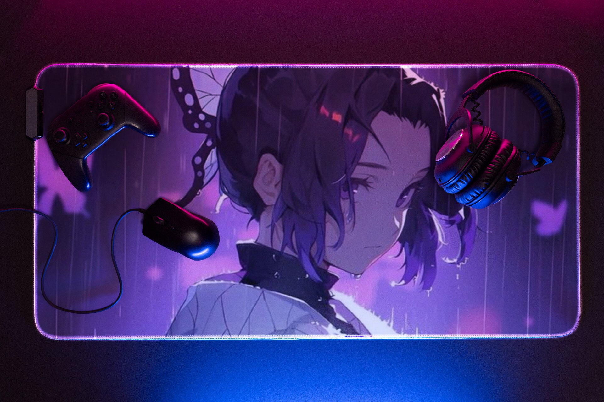Anime Demon Slayer Shinobu Desk Mat, Gaming Mouse Pad With LED Lights ...