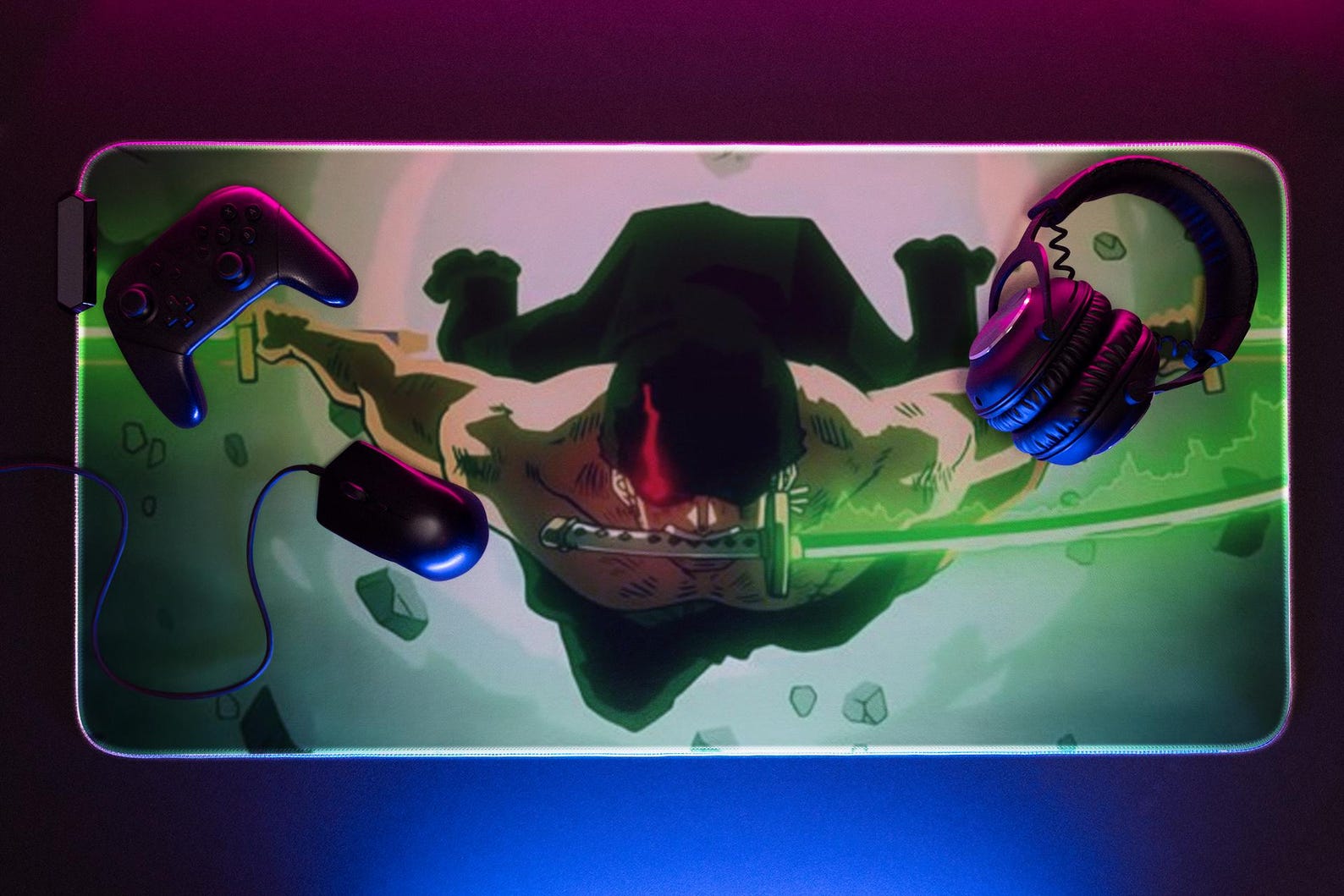 Anime LED Gaming Mouse Pad, One Piece, Roronoa Zoro , Keyboard Mat ...