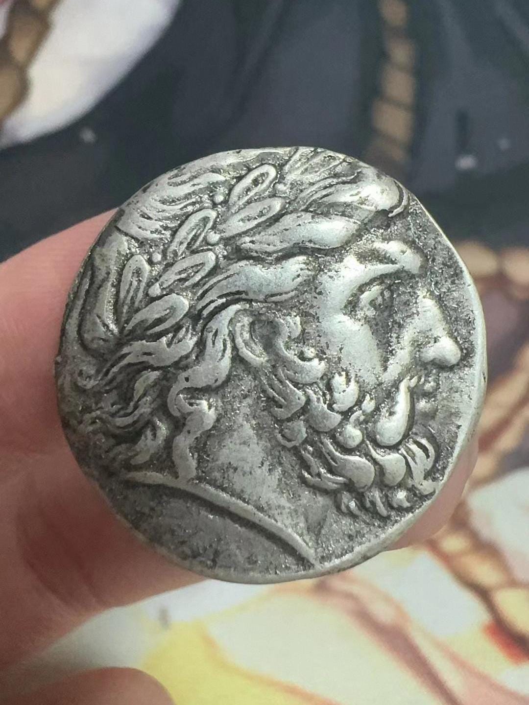 Ancient Greek God Silver Coin, Mysterious Ruler Round Coin, Classic ...