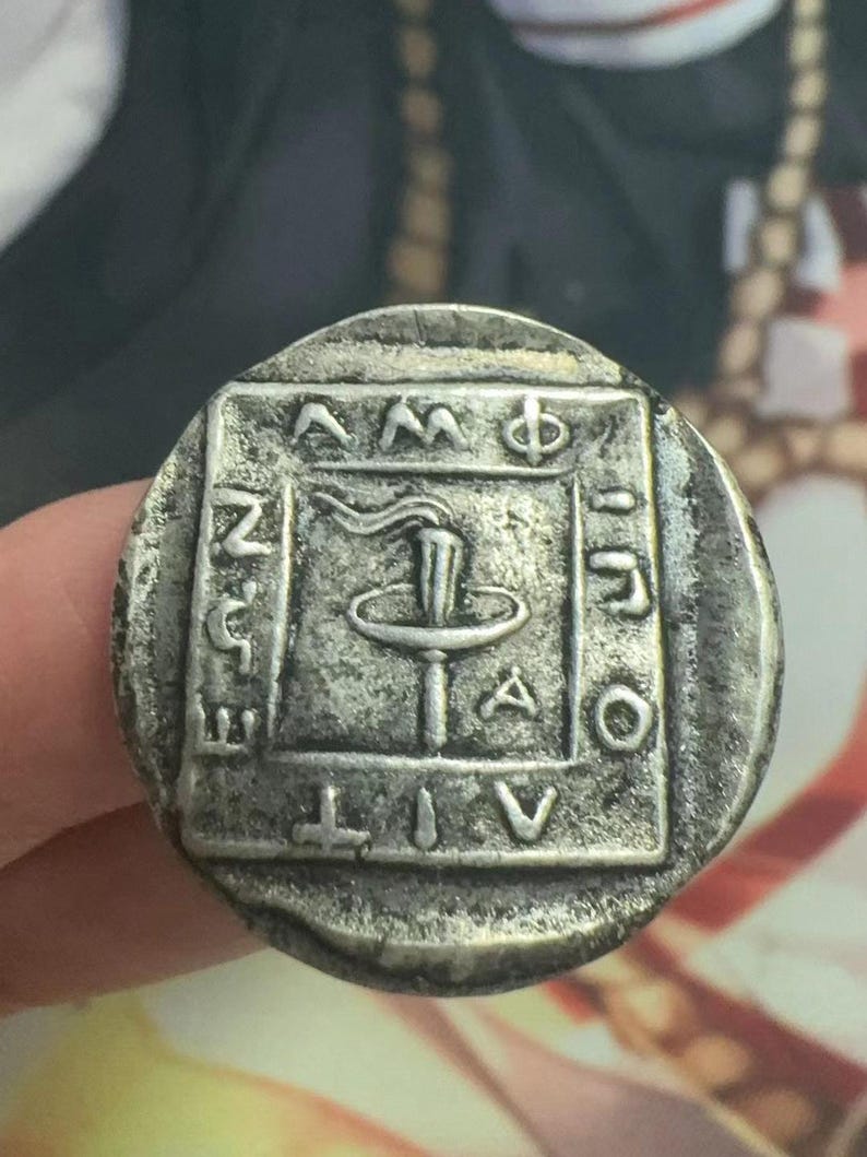 Ancient Greek God Silver Coin, Mysterious Ruler Round Coin, Classic ...