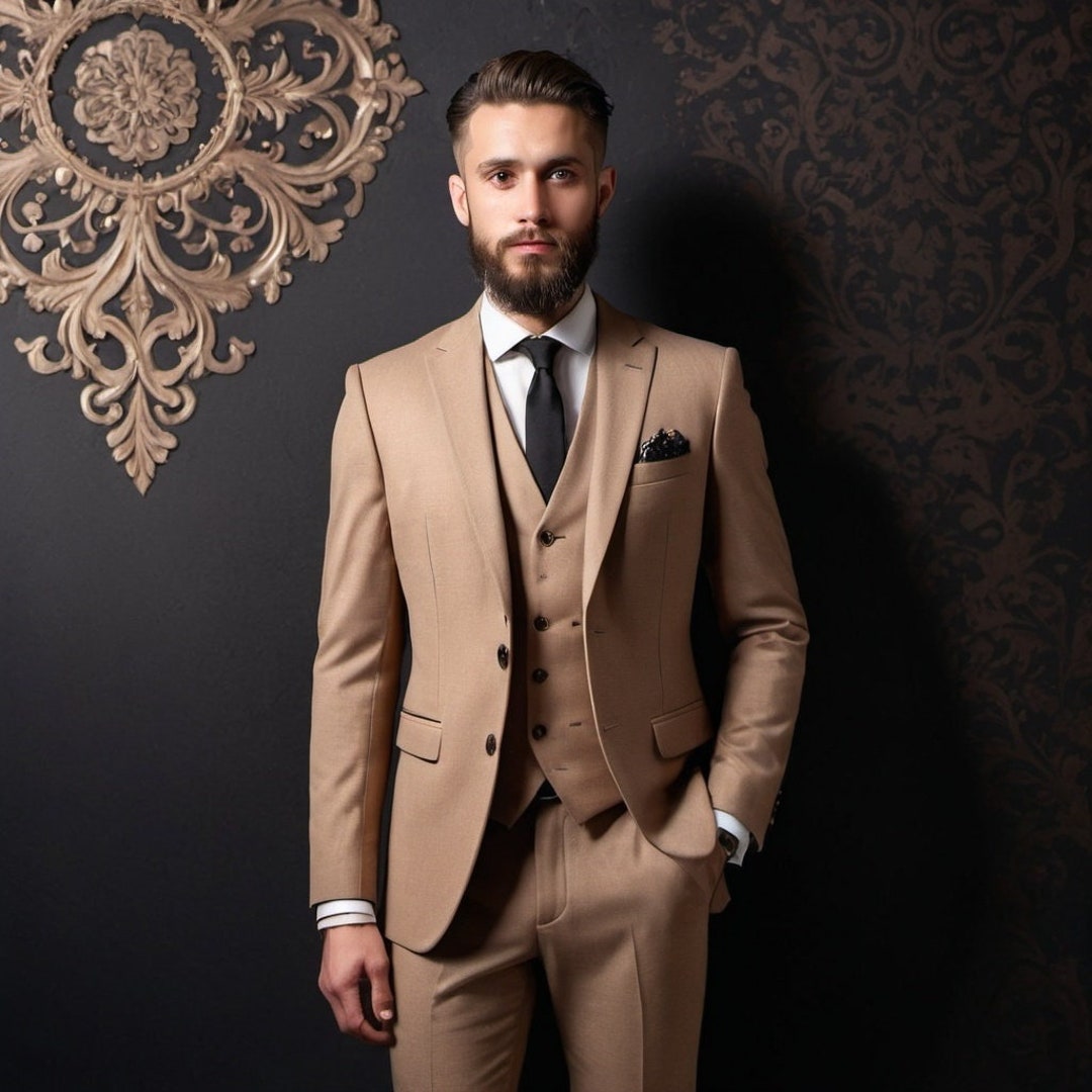 Brown Three Piece Slim Fit Suit for Men, Groom and Groomsmen Suit for ...