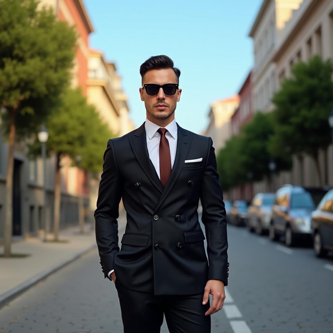 Handcrafted Black Double-breasted Suit: Terry Rayon, Satin Lined - Etsy
