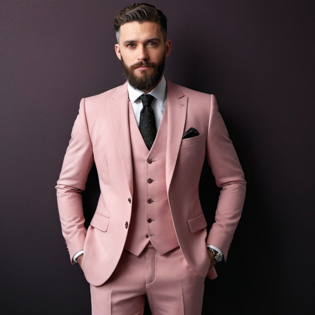Dusty Rose Suit for Men, Three Piece Suit, Slim Fit Suit, Groom and ...